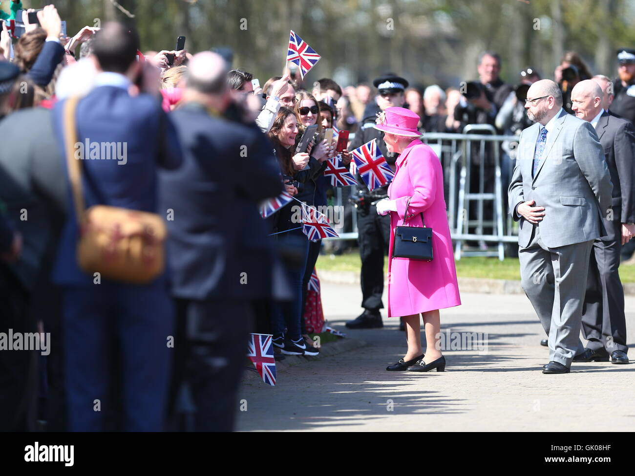 Queen Elizabeth II officially opens the new Bandstand at Alexandra Gardens, Windsor Featuring ...