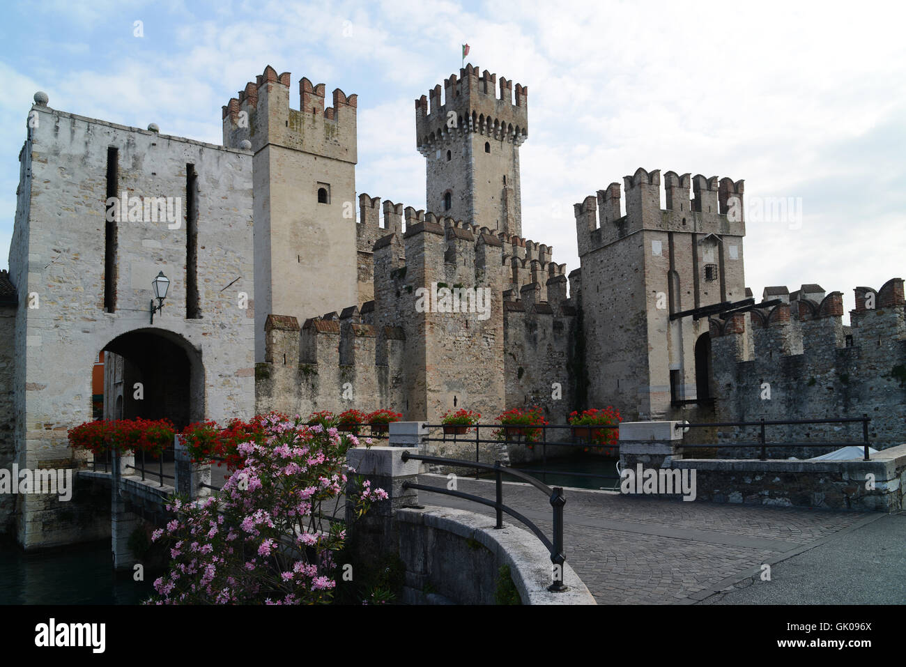 The medieval Scaliger Castle in Sirmione, a small town on the shores of ...