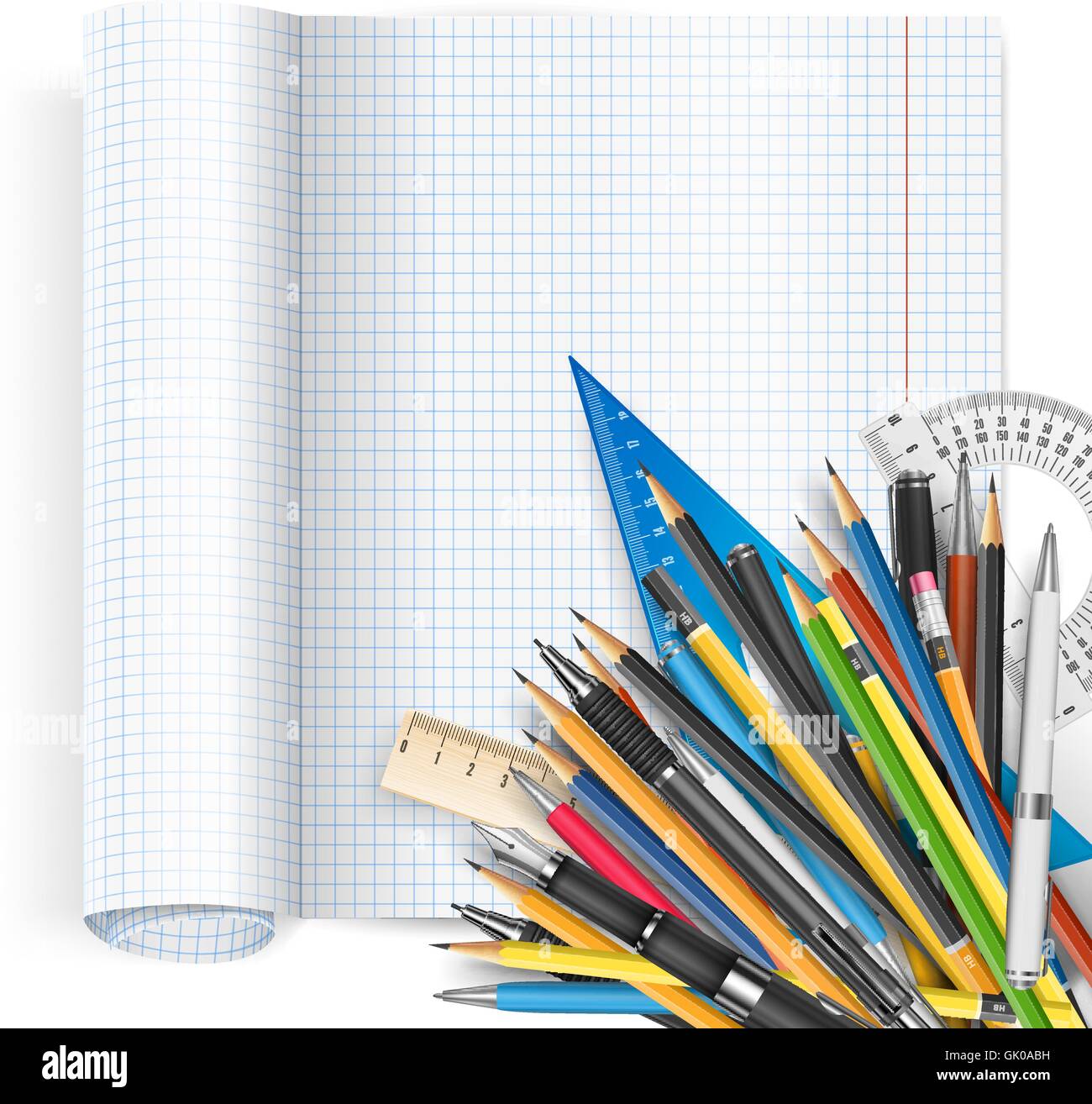 Notepad and pens Stock Vector Images - Alamy