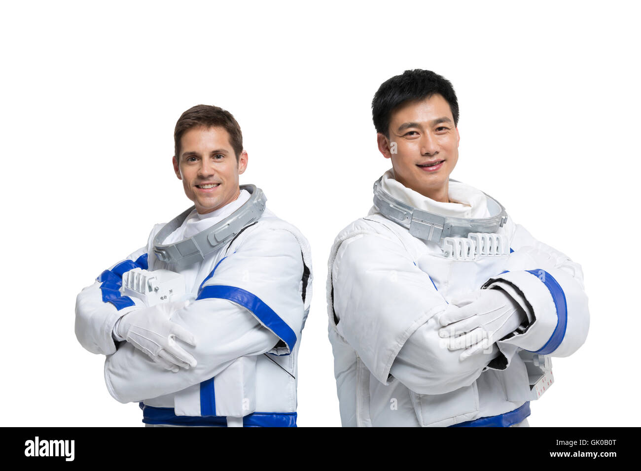 Studio shot two male astronauts Stock Photo - Alamy