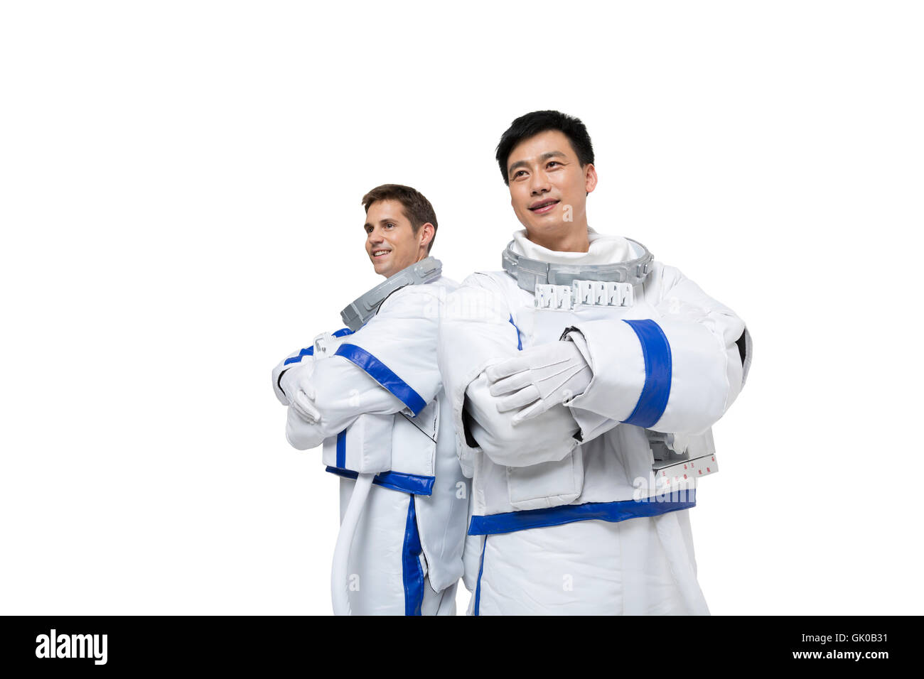 Studio shot two male astronauts Stock Photo - Alamy