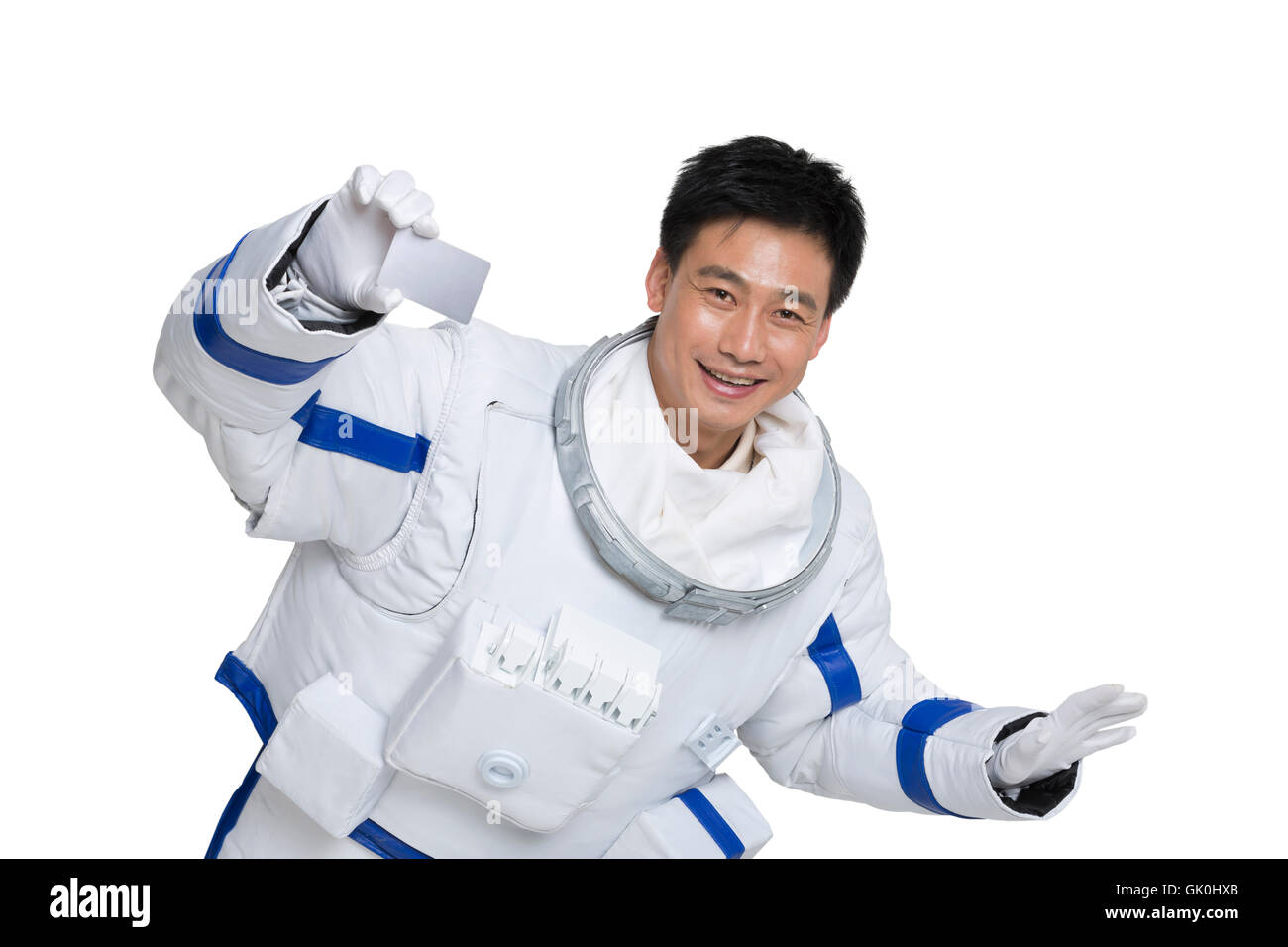 Studio shot male astronauts Display Card Stock Photo - Alamy