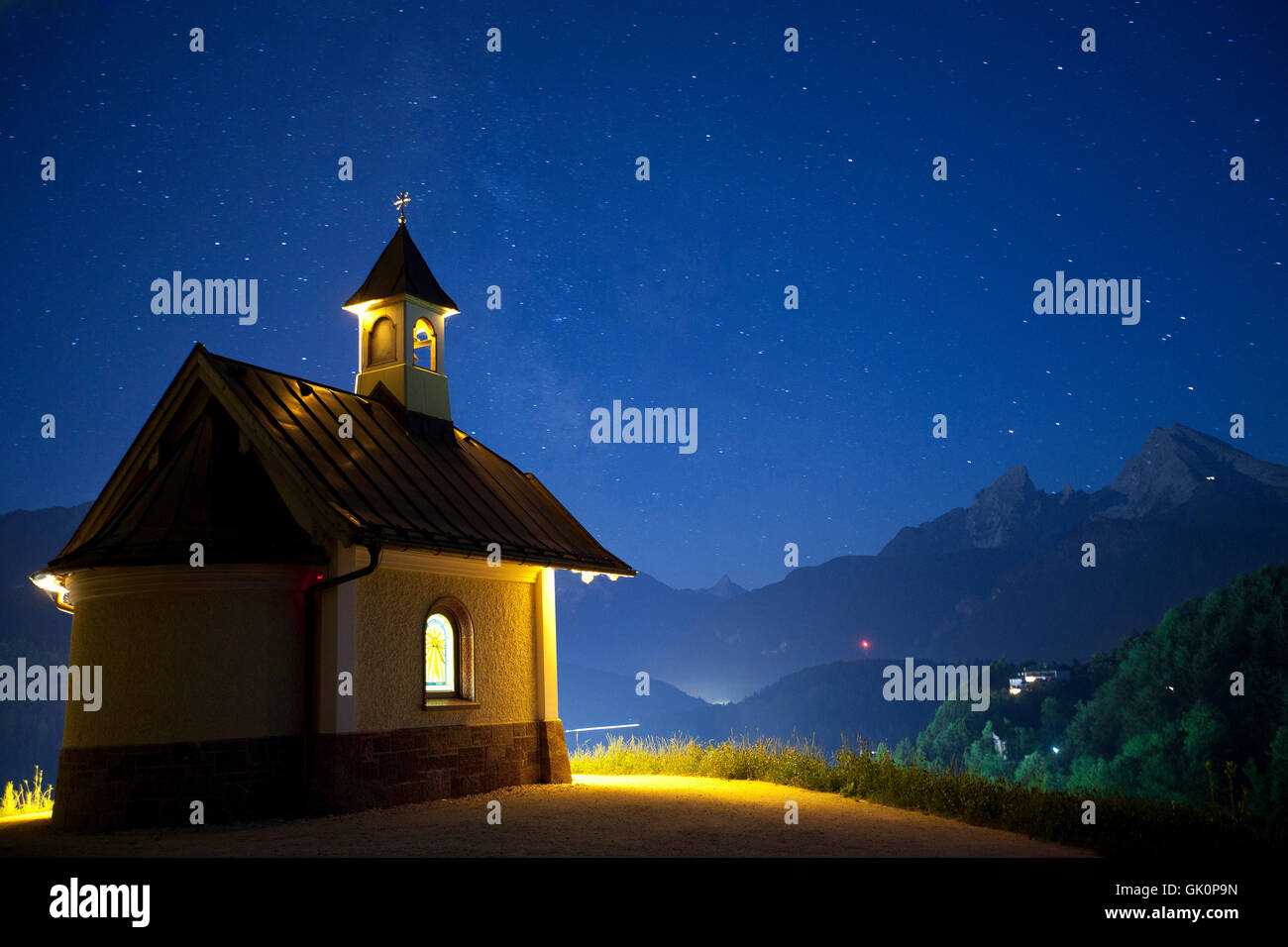 chapel at night - berchtesgaden Stock Photo - Alamy