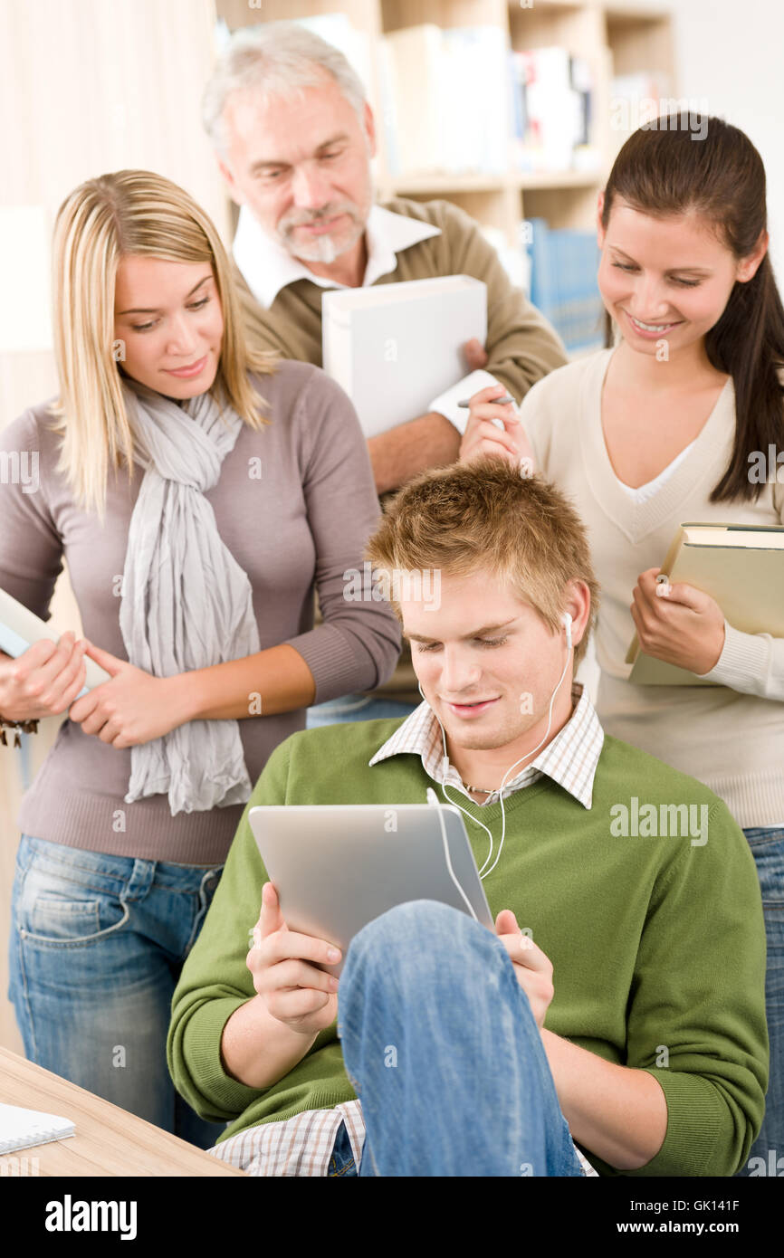 woman library tablet Stock Photo - Alamy