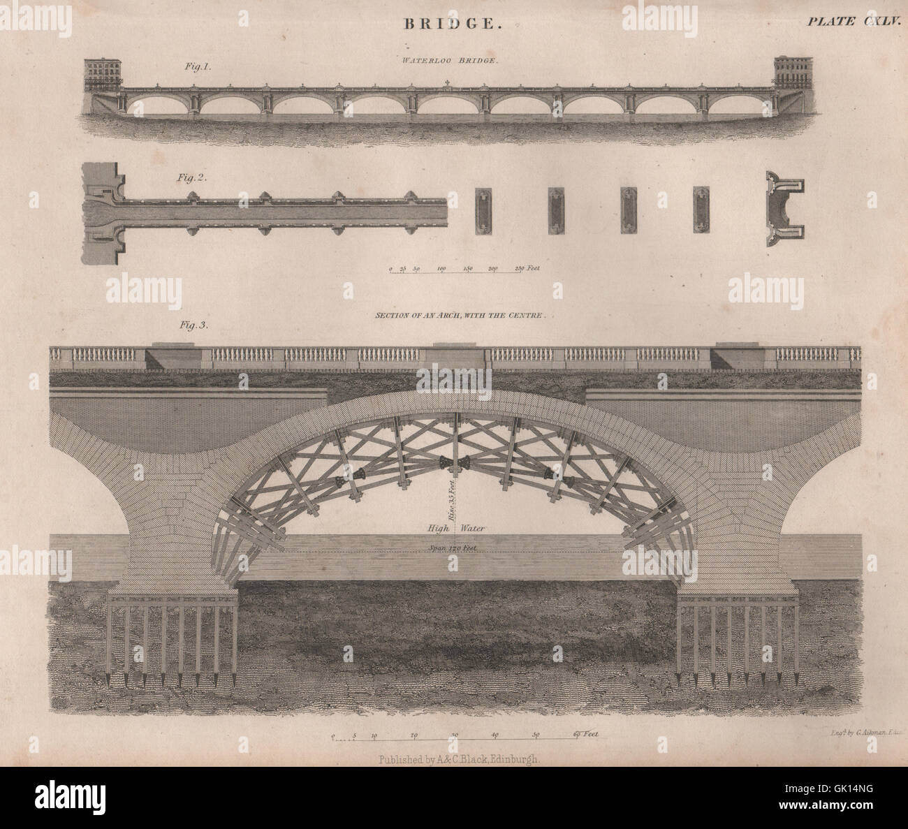 Old Waterloo Bridge, London. Section of an Arch with the centre ...