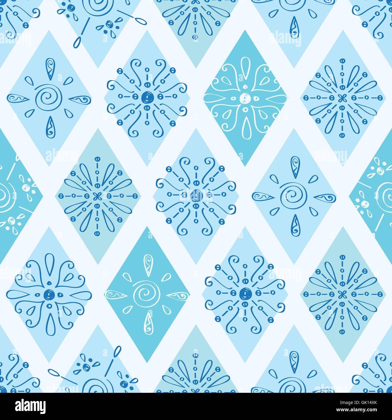 Vector abstract blue doodle rhombus seamless pattern background Stock ...