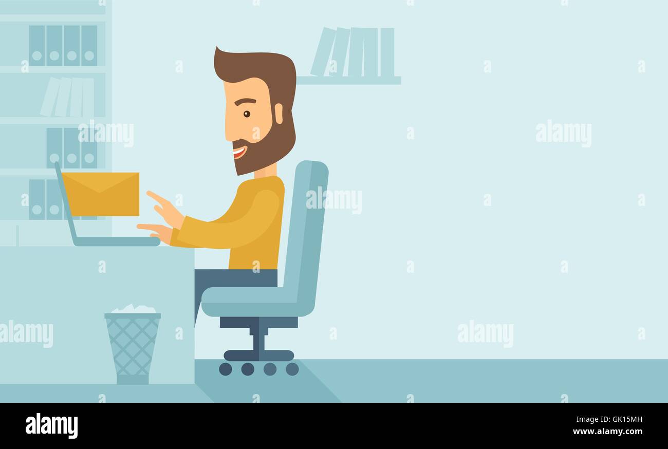 Young man sitting infront of a computer laptop Stock Vector Image & Art ...