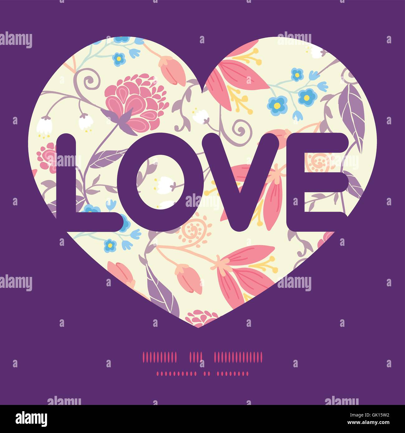 Vector fresh field flowers and leaves love text frame pattern in Stock ...