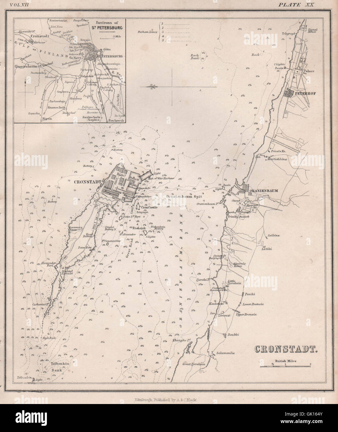 Kronstadt Cronstadt Kotlin island sea chart Oranienbaum Peterhof palace ...
