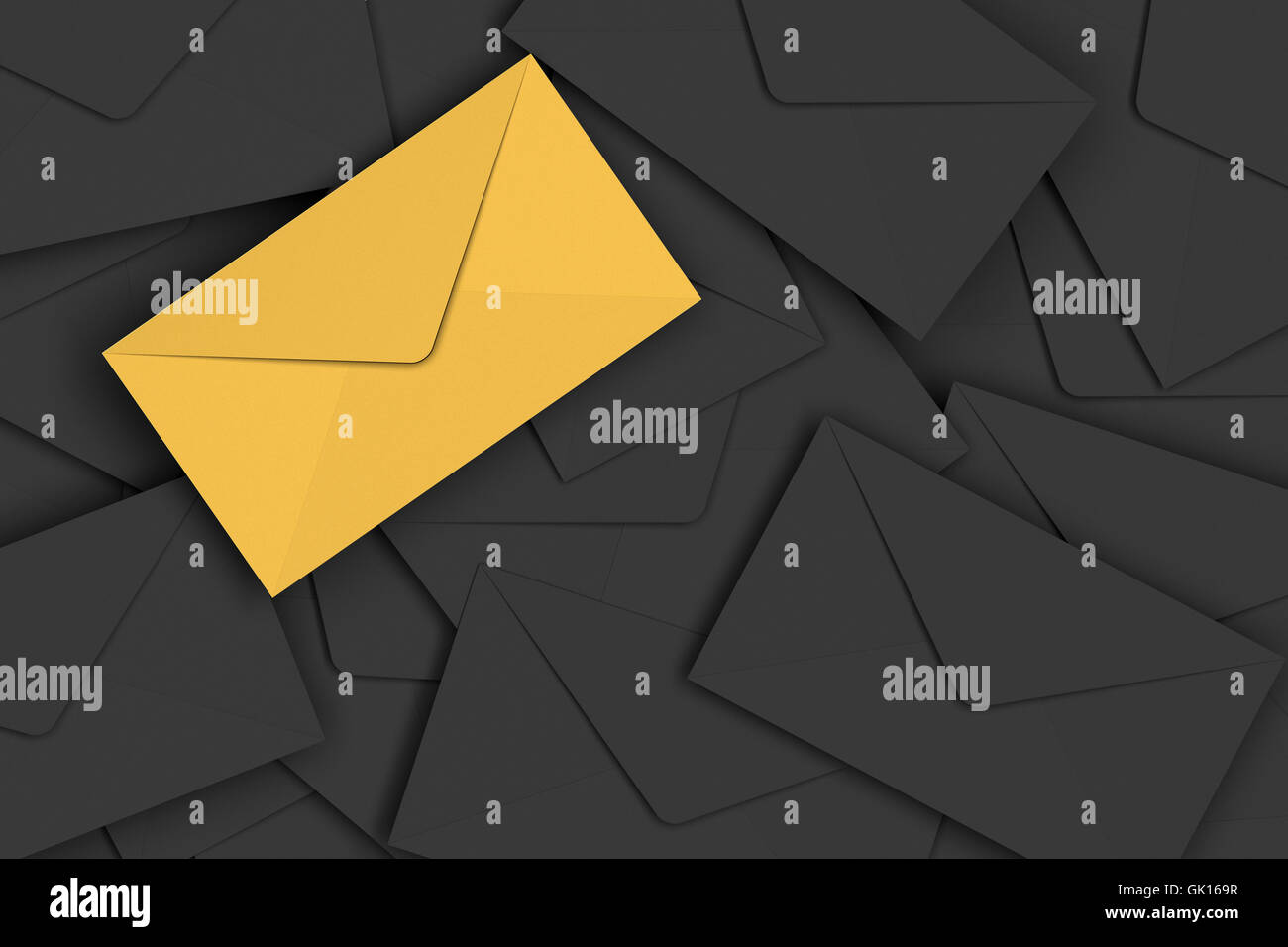 3D rendering of VIP golden envelope on pile of black envelopes ...