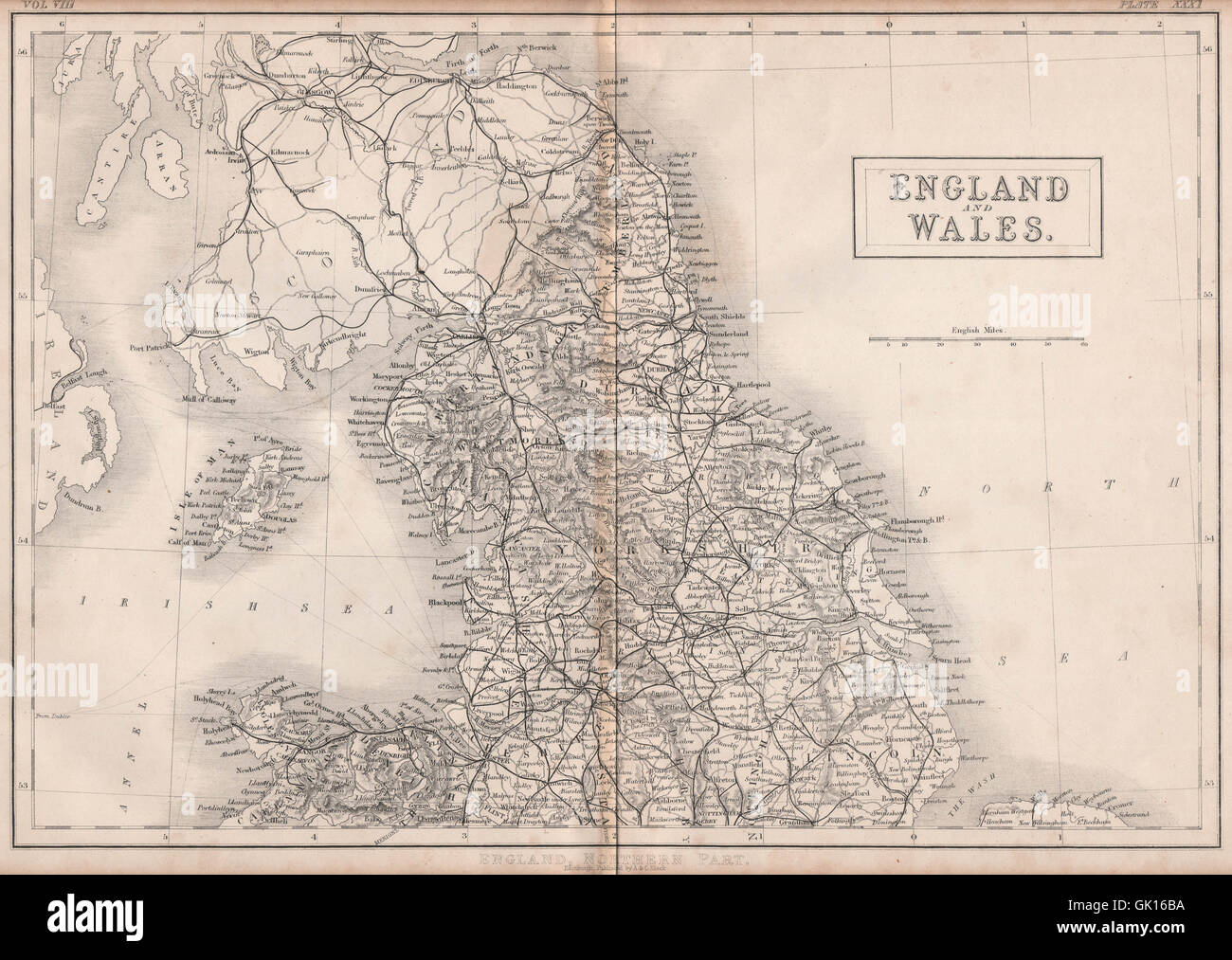 Northern England and Wales showing railways. BRITANNICA, 1860 antique ...