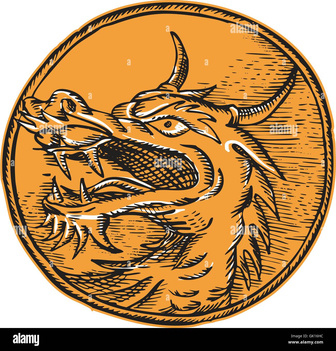 Chinese Dragon Head Circle Etching Stock Vector Image & Art - Alamy