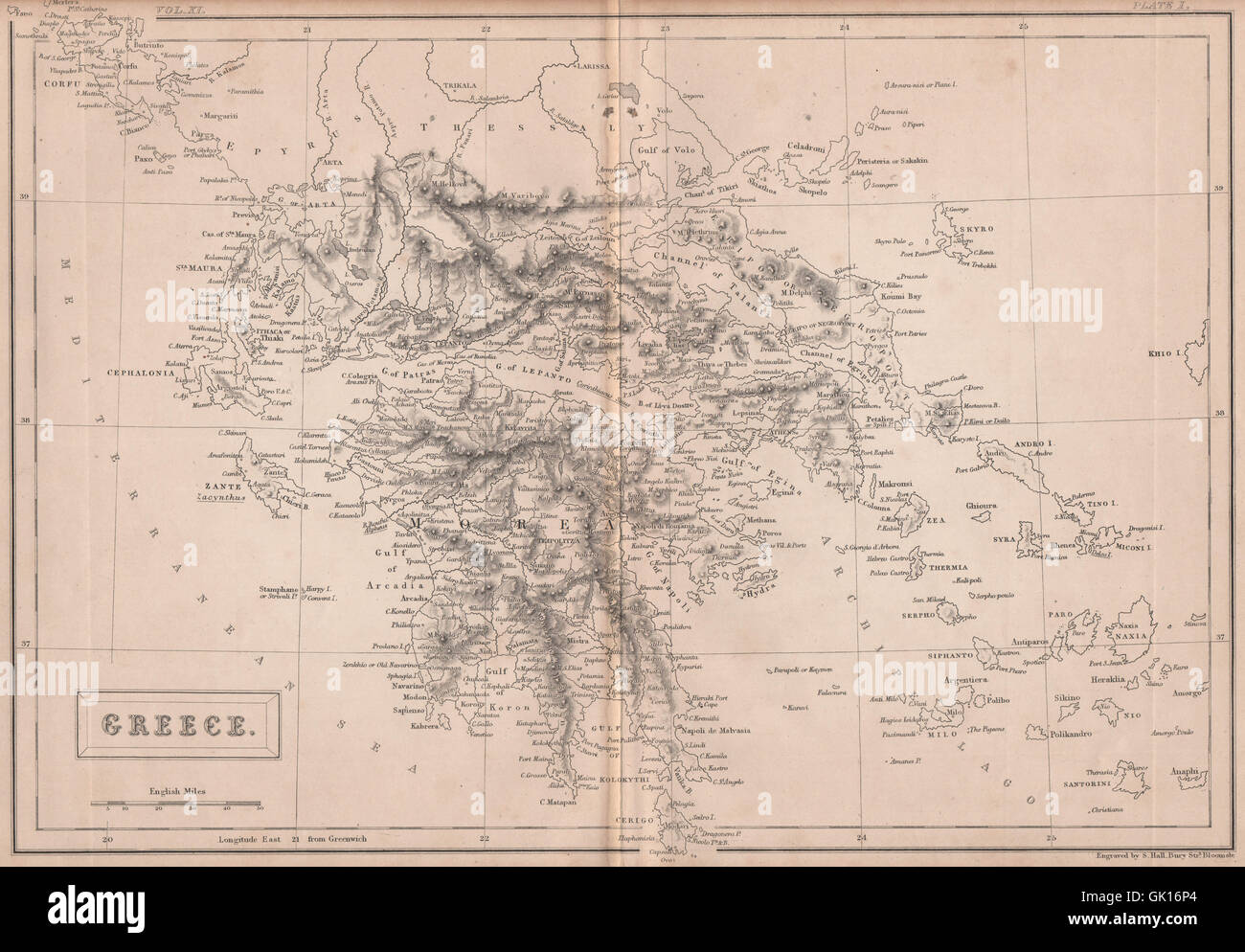 Southern Greece. Peloponnese. BRITANNICA, 1860 antique map Stock Photo ...
