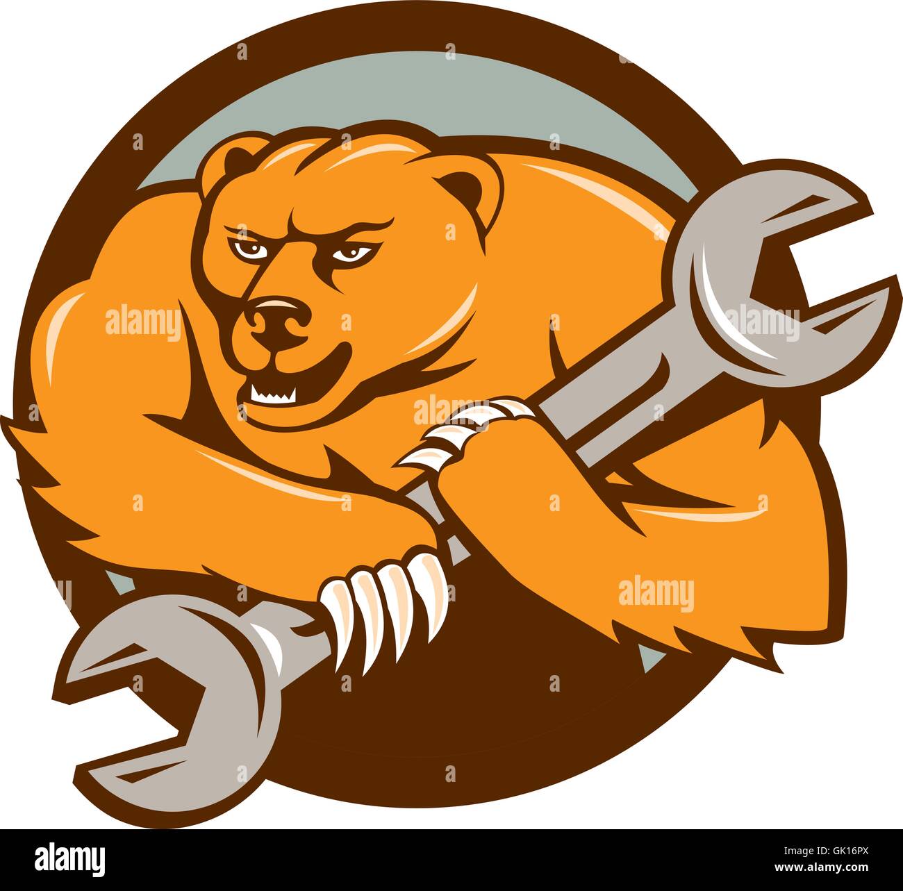 Grizzly Bear Mechanic Spanner Circle Cartoon Stock Vector Image & Art ...