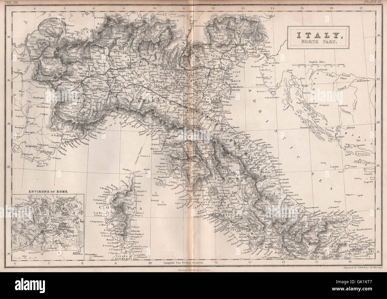 NORTHERN ITALY. Environs of Rome. Railways. BRITANNICA, 1860 antique ...