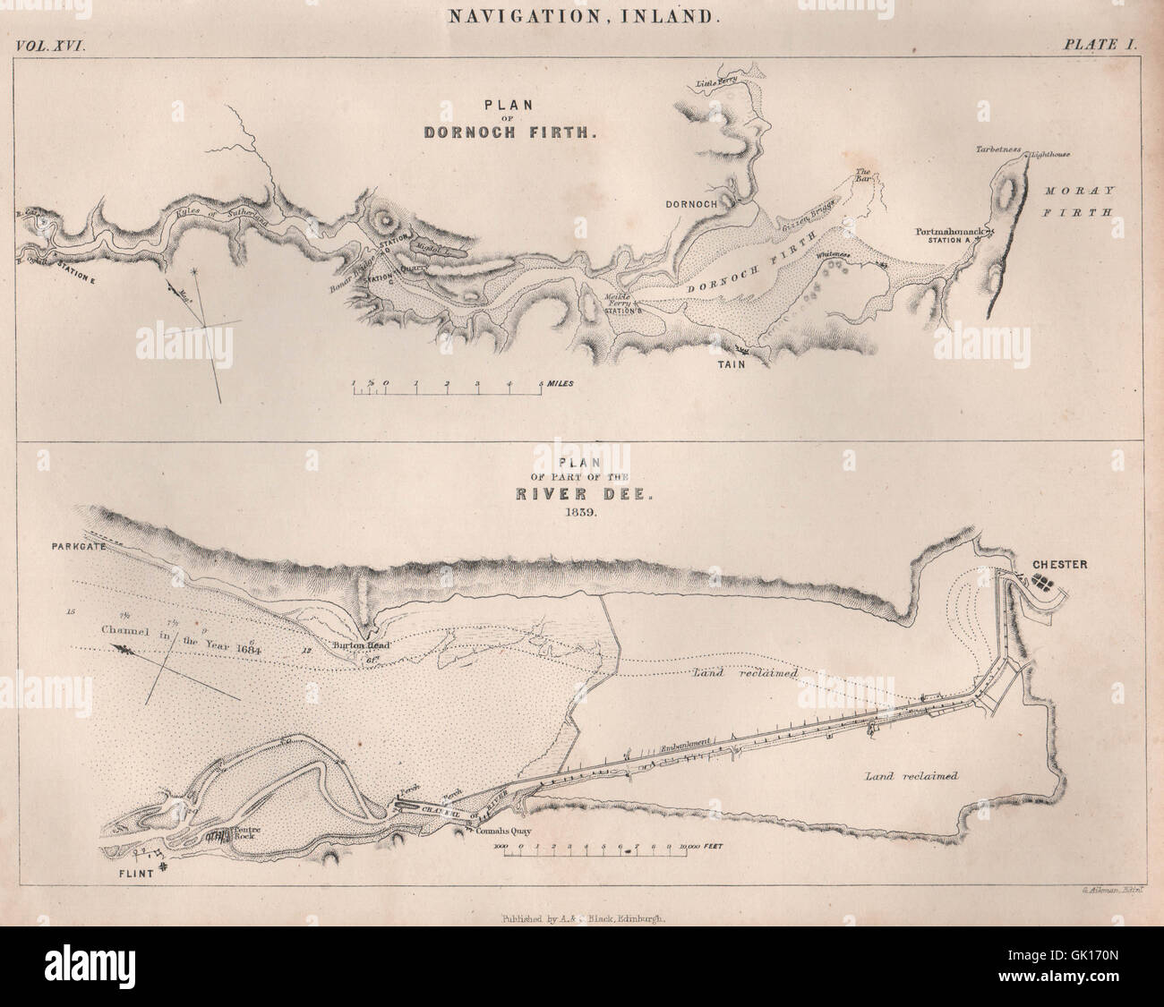 DORNOCH FIRTH & RIVER DEE inland navigation charts. Chester Flint, 1860 ...
