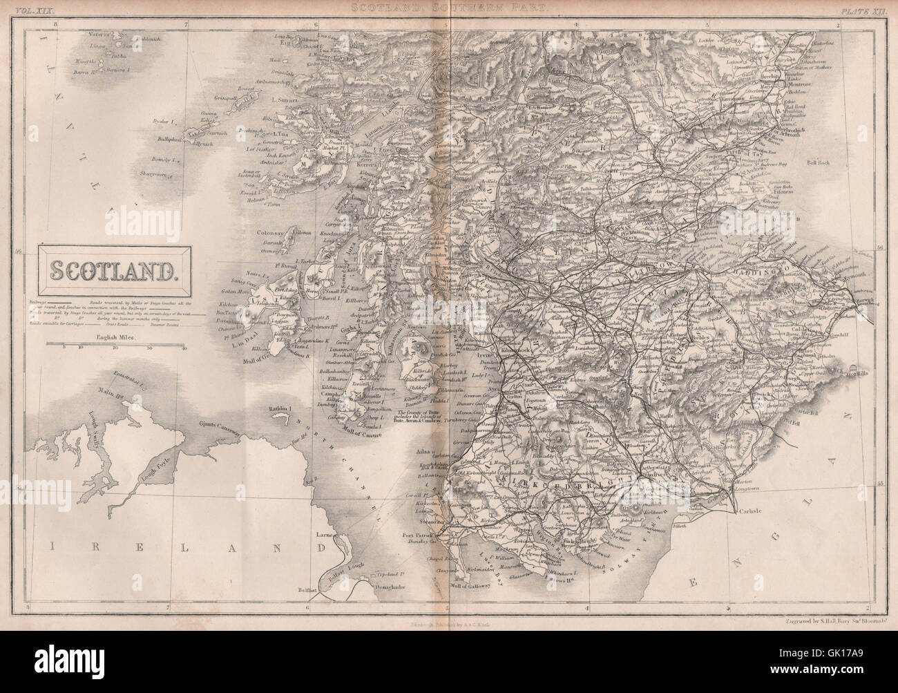 SCOTLAND SOUTH. Railways. Seasonal & coaching roads. BRITANNICA, 1860 ...