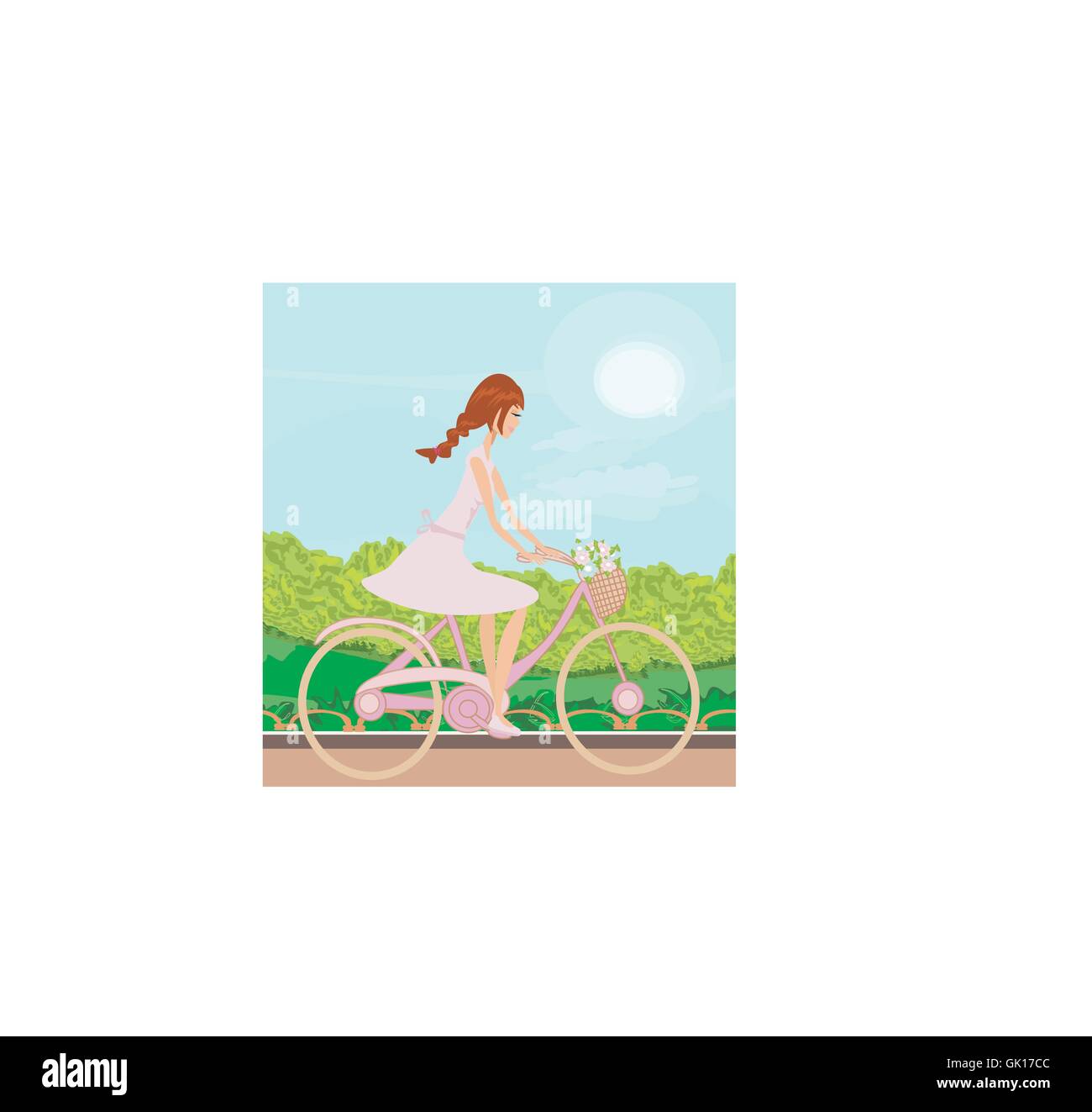 Girl is riding bike on spring field Stock Vector Image & Art - Alamy