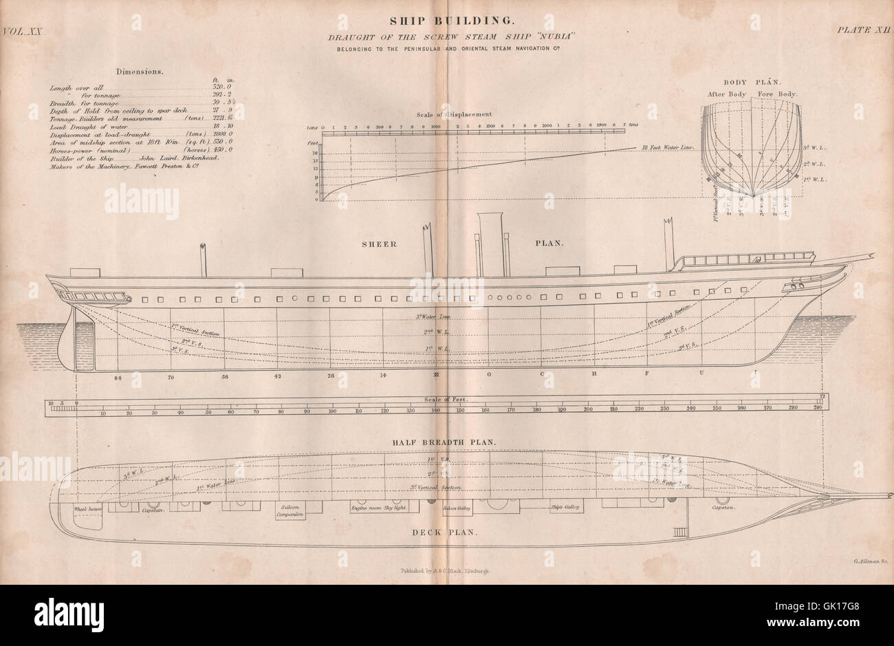 VICTORIAN SHIP PLAN. Screw Steam Ship "Nubia". Peninsular & Oriental. P ...