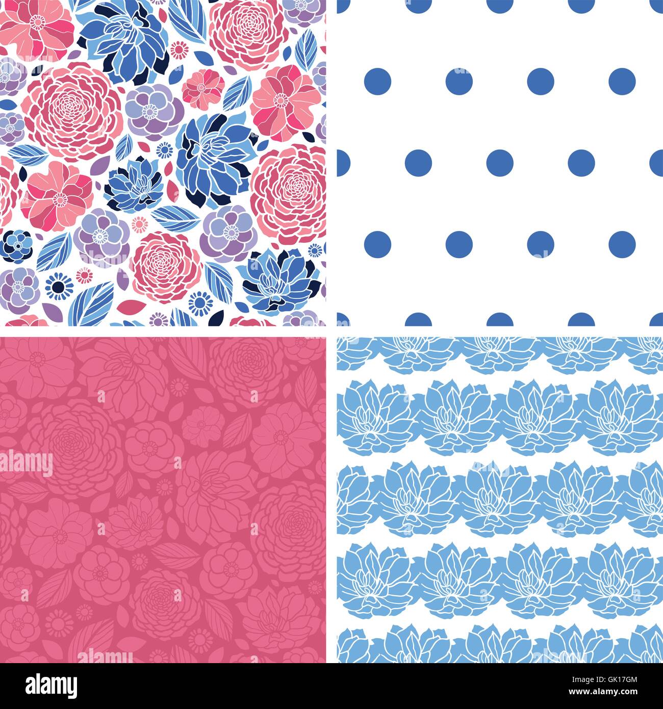 Vector Mosaic Flowers Set of Four Matching Repeat Patterns Backg Stock ...