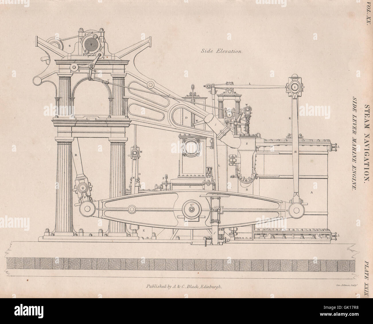 VICTORIAN ENGINEERING DRAWING. Side Lever Marine Engine. BRITANNICA ...
