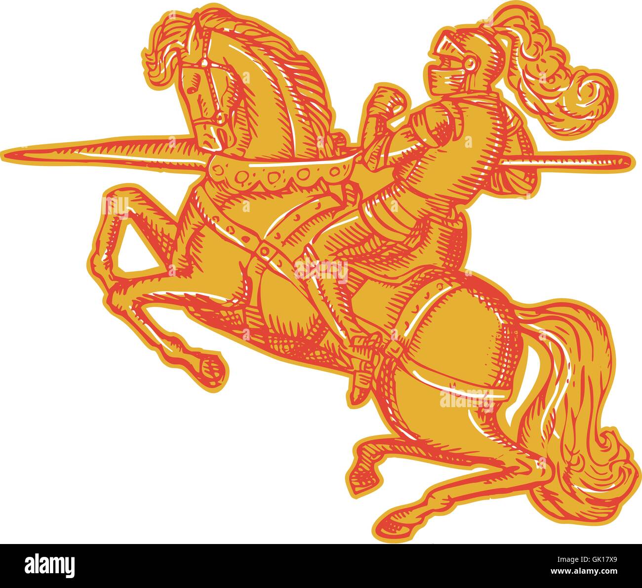 Knight Full Armor Horseback Lance Etching Stock Vector Image & Art - Alamy