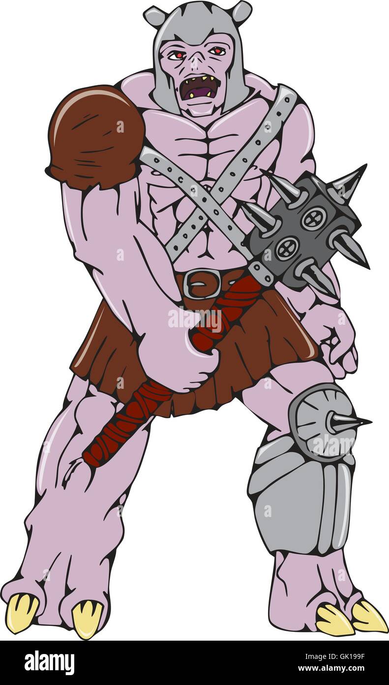 Orc Warrior Holding Club Front Cartoon Stock Vector Image & Art - Alamy
