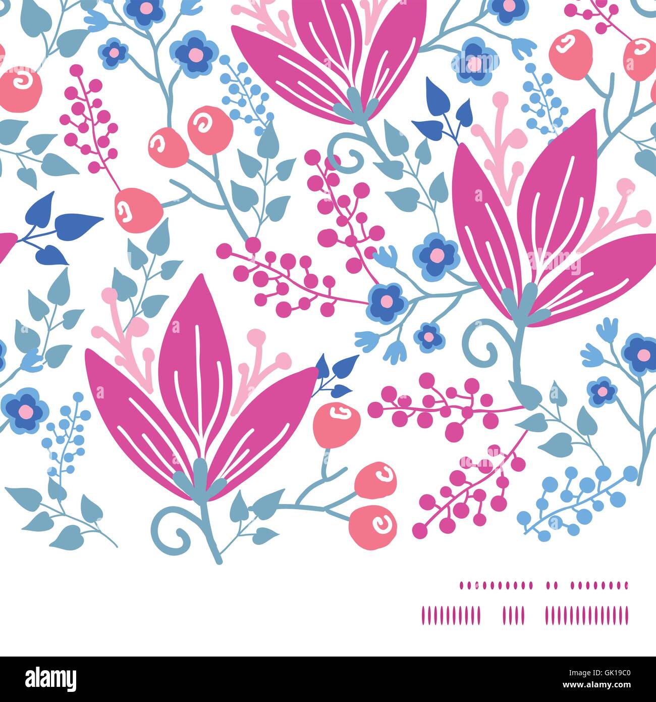 Vector Pink Flowers Horizontal Frame Seamless Pattern Background Stock ...