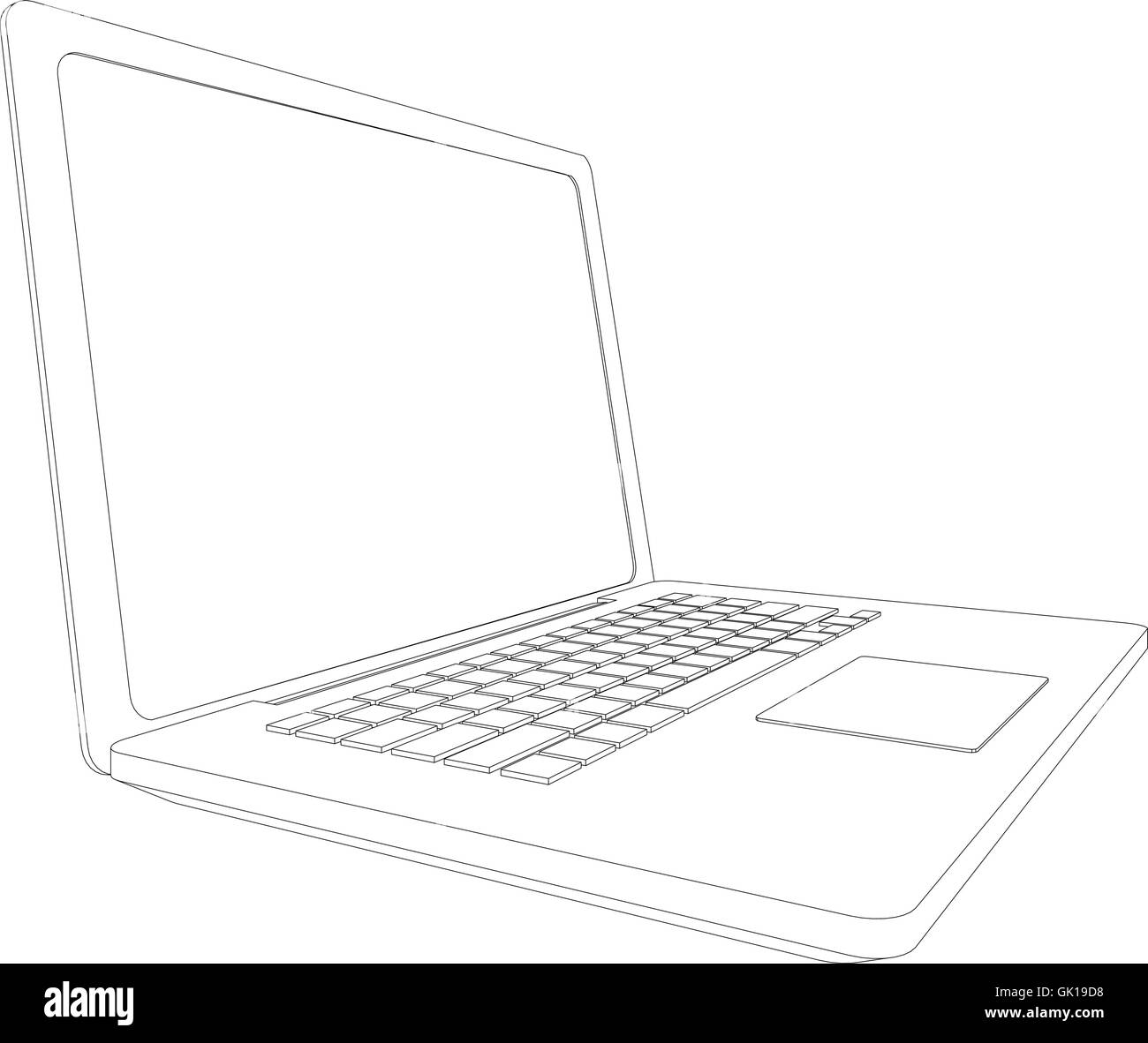 Wire-frame open laptop. Perspective view. Vector illustration Stock ...