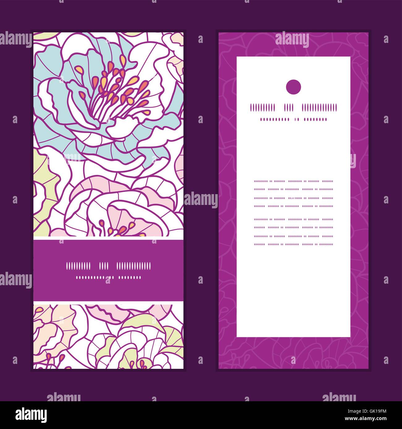 Vector colorful line art flowers vertical frame pattern invitation ...