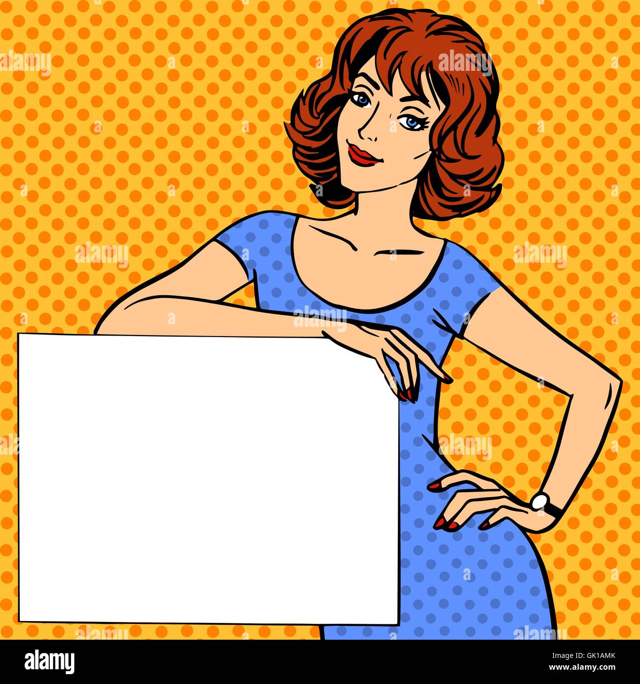 woman with poster place for text Pop art vintage comic Stock Vector ...