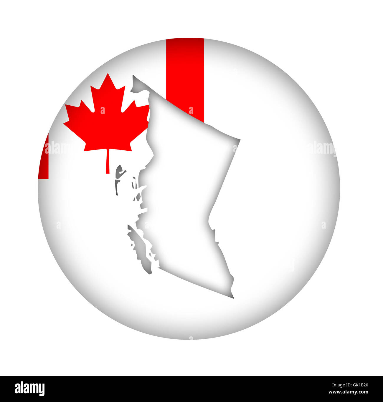 Canada state of British Columbia map flag button isolated on a white ...