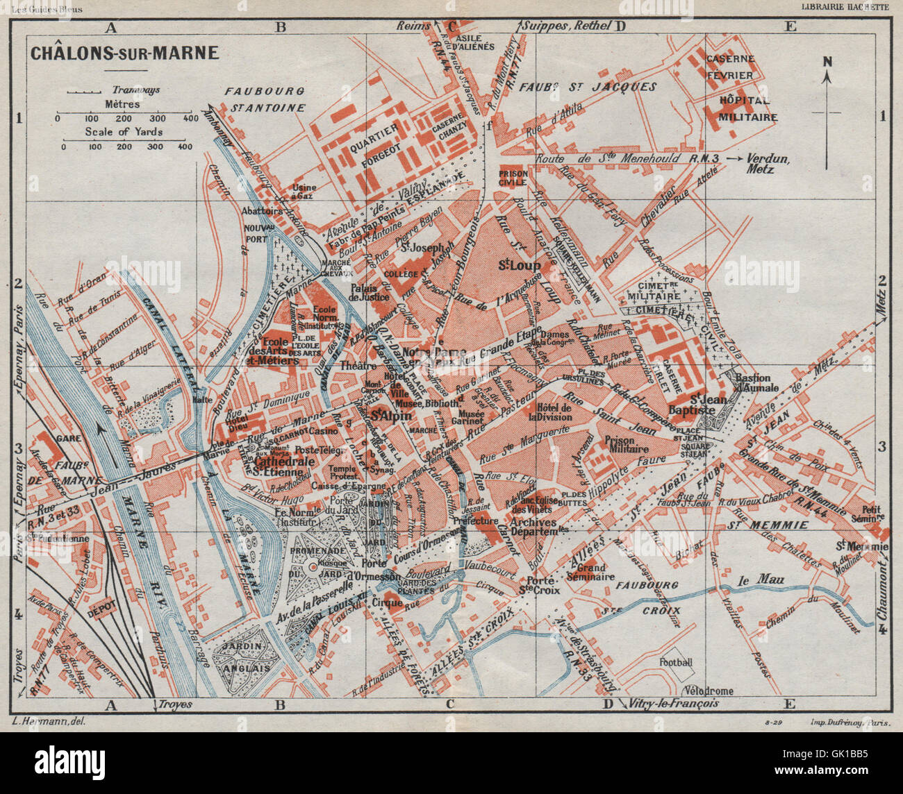 CHÂLONS-SUR-MARNE. Vintage town city ville map plan carte. Chalons ...