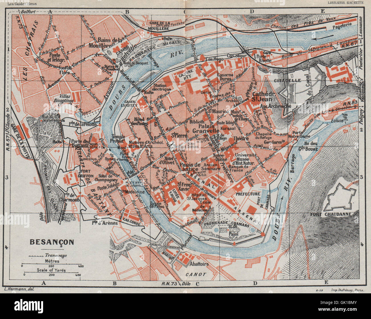 BESANÇON BESANCON. Vintage town city ville map plan carte. Doubs, 1930 ...