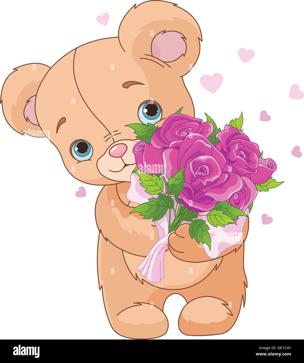 Teddy Bear Giving Bouquet Stock Vector Image And Art Alamy