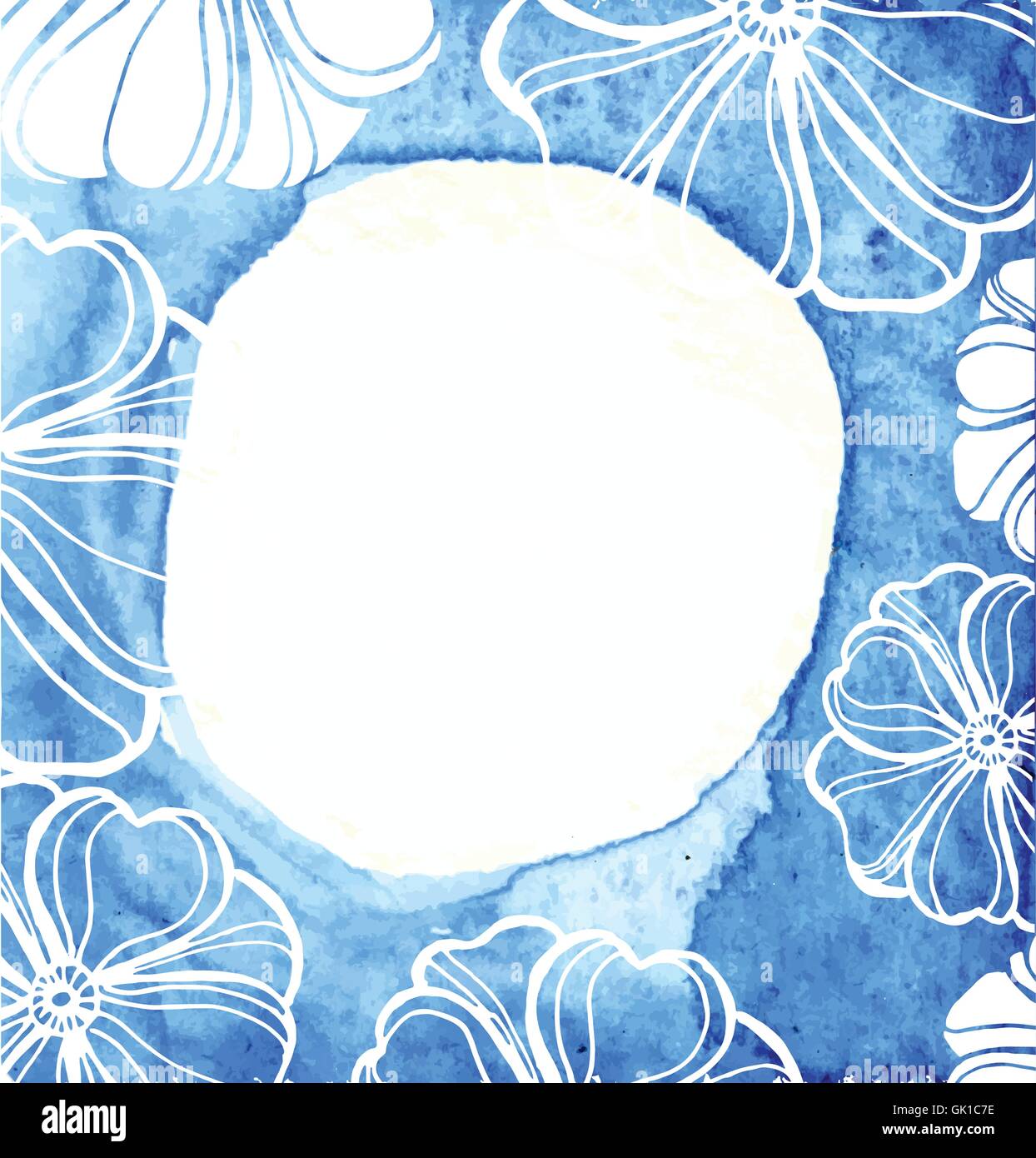 Abstract blue frame on textured watercolor paper watercolor painted ...