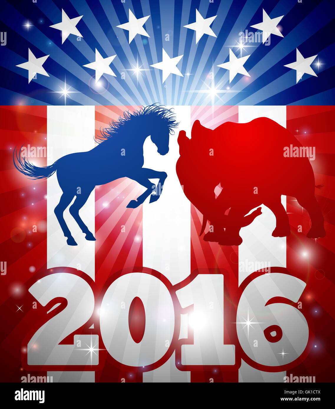 American democratic and republican parties, blue donkey and red ...