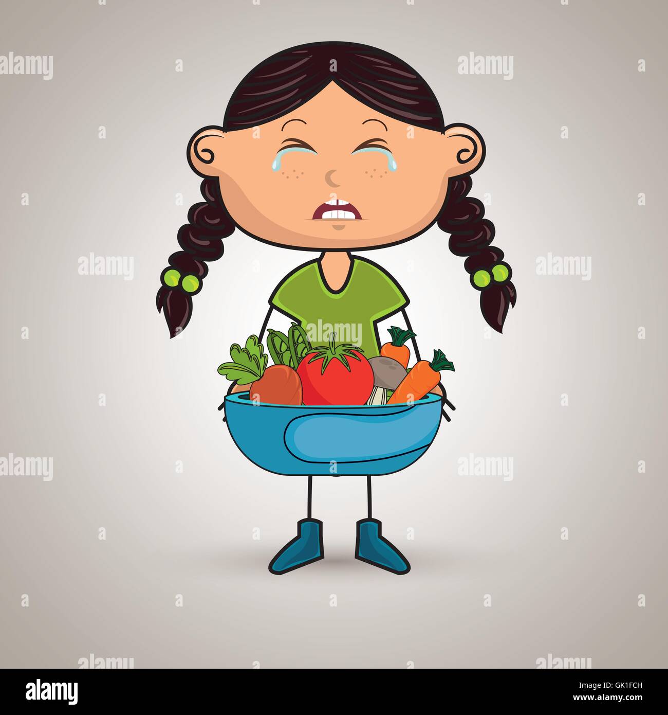 girl cry plate vegetables Stock Vector Image & Art - Alamy