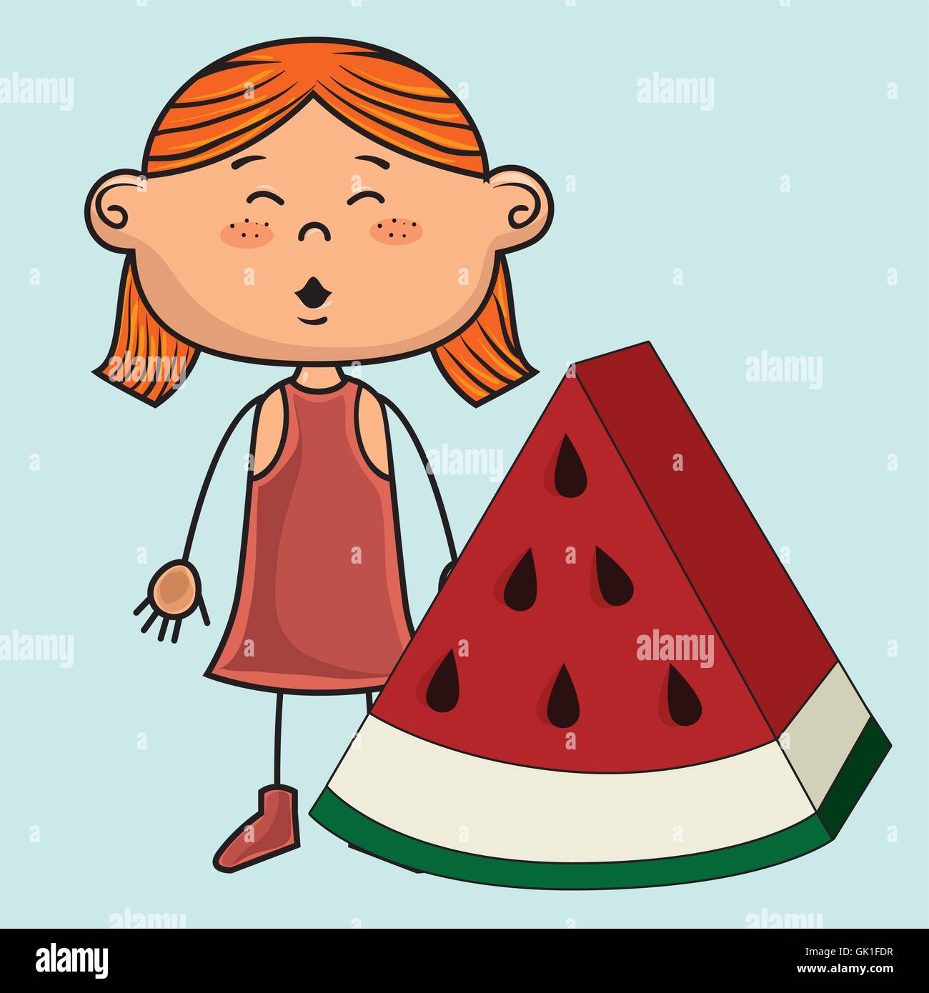 kid girl watermelon fruit icon Stock Vector Image & Art - Alamy