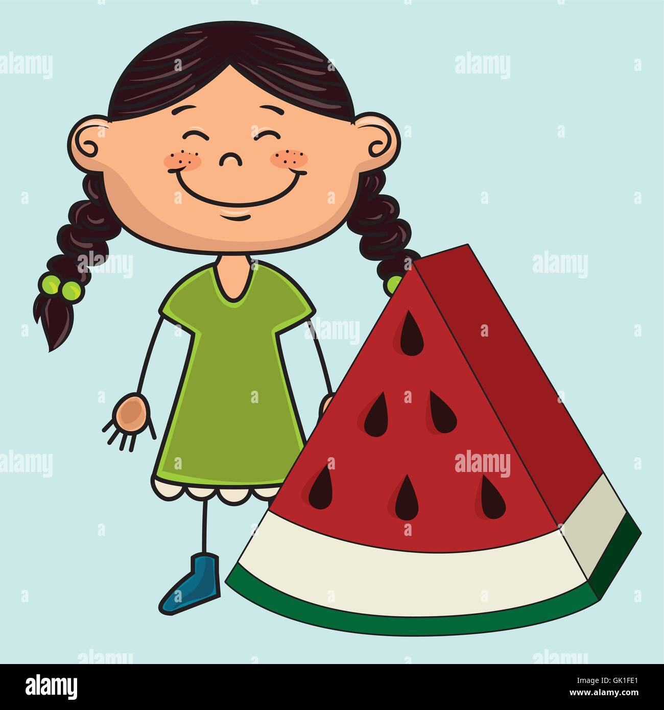kid girl watermelon fruit icon Stock Vector Image & Art - Alamy