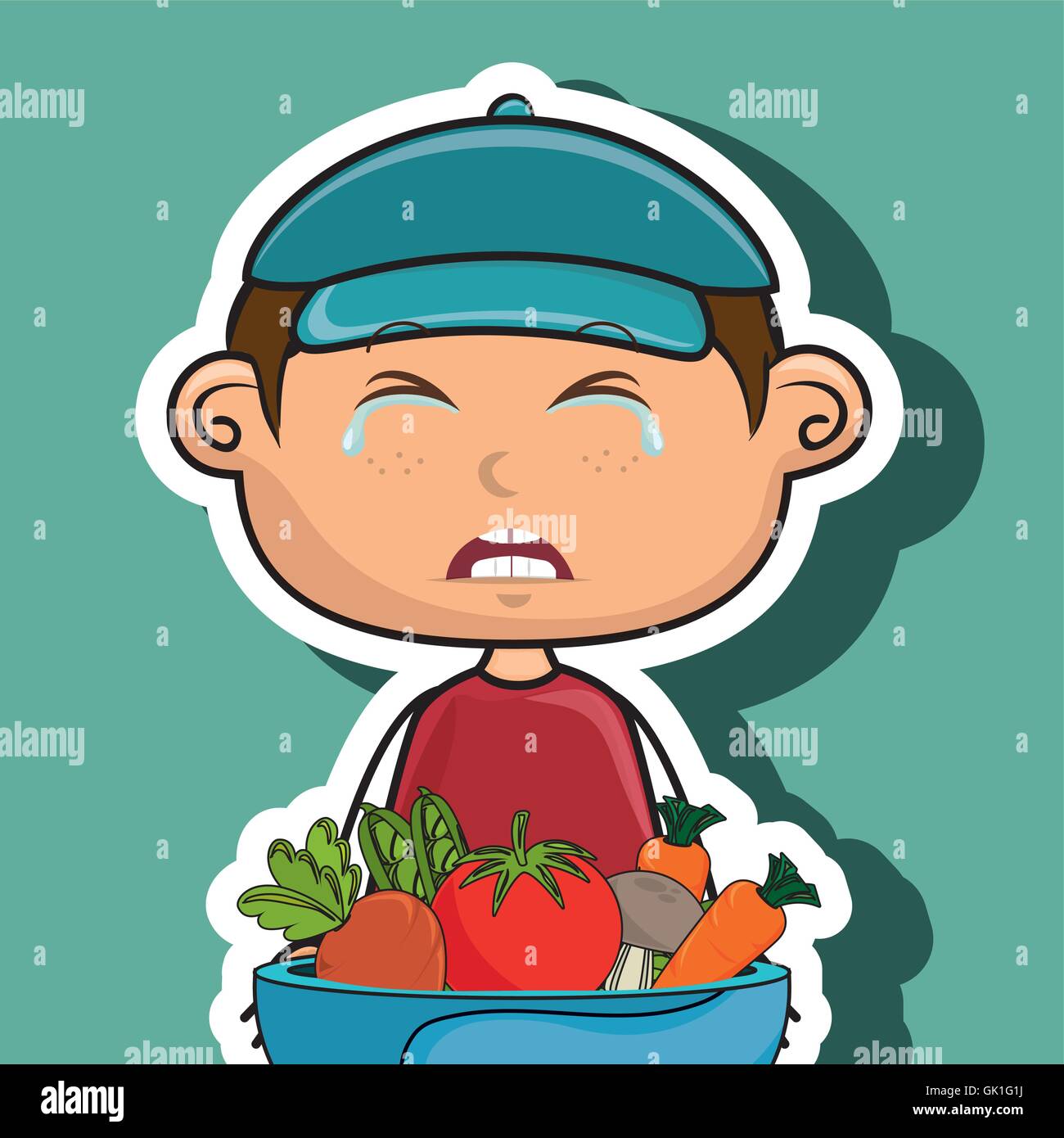 boy cry plate vegetables Stock Vector Image & Art - Alamy