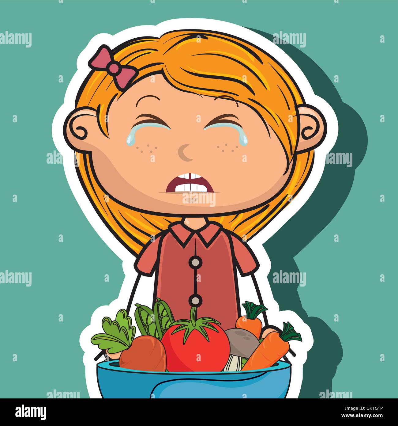 girl cry plate vegetables Stock Vector Image & Art - Alamy