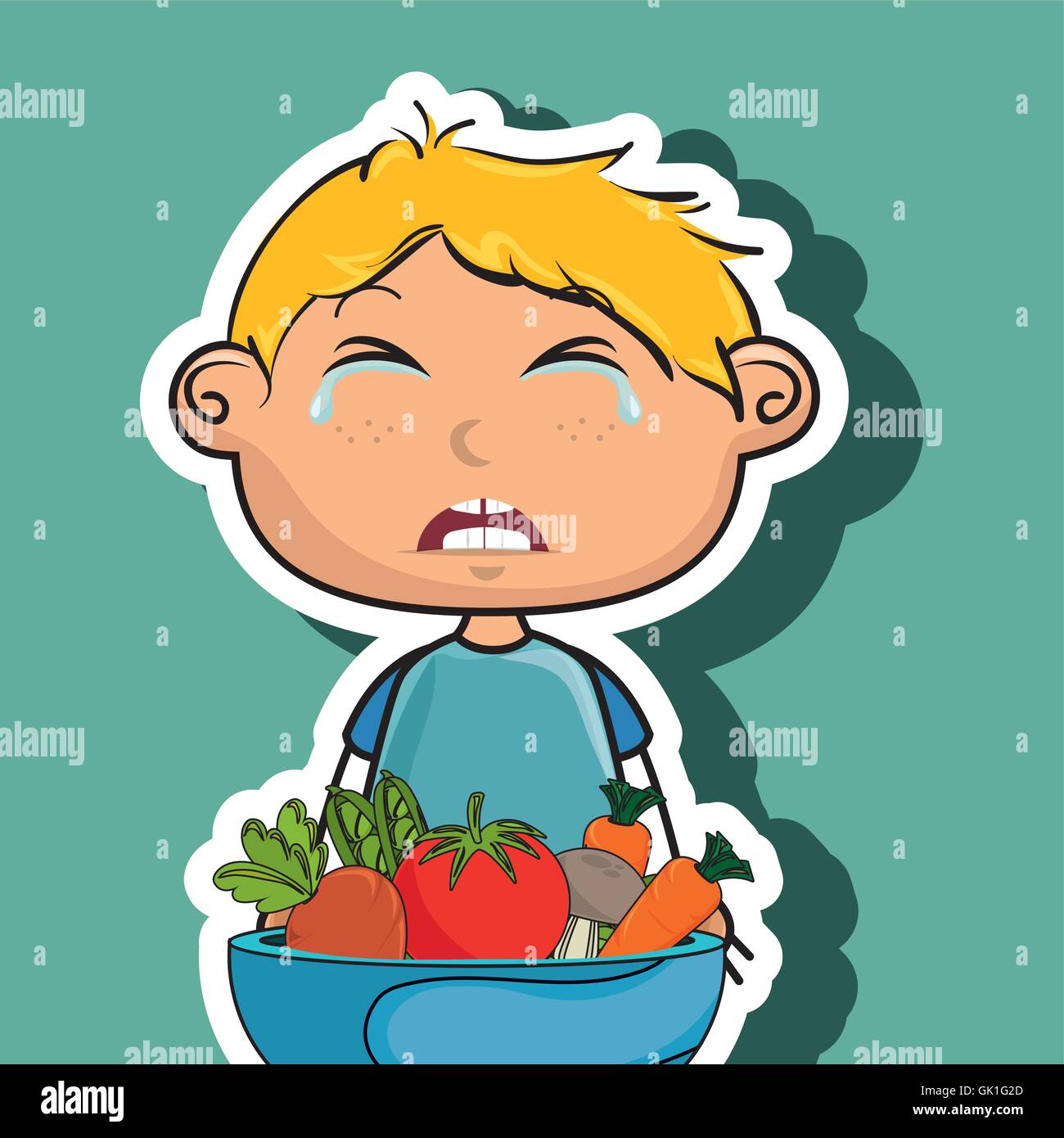 boy cry plate vegetables Stock Vector Image & Art - Alamy