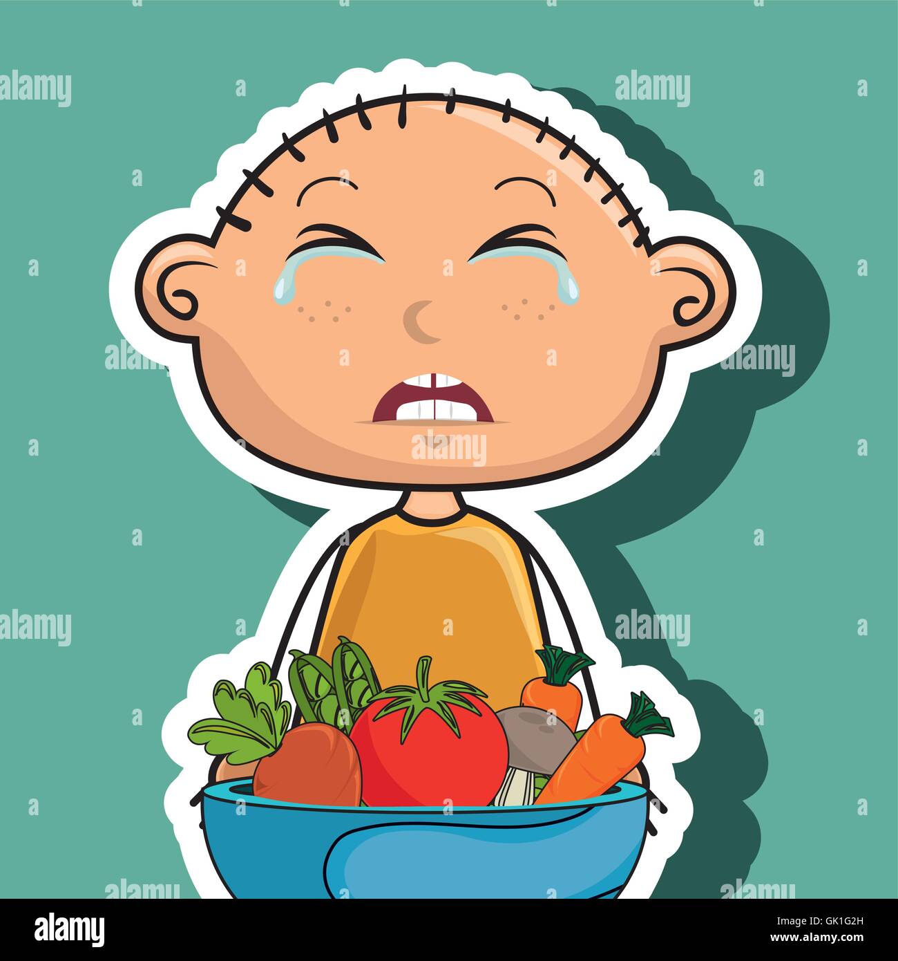 boy cry plate vegetables Stock Vector Image & Art - Alamy