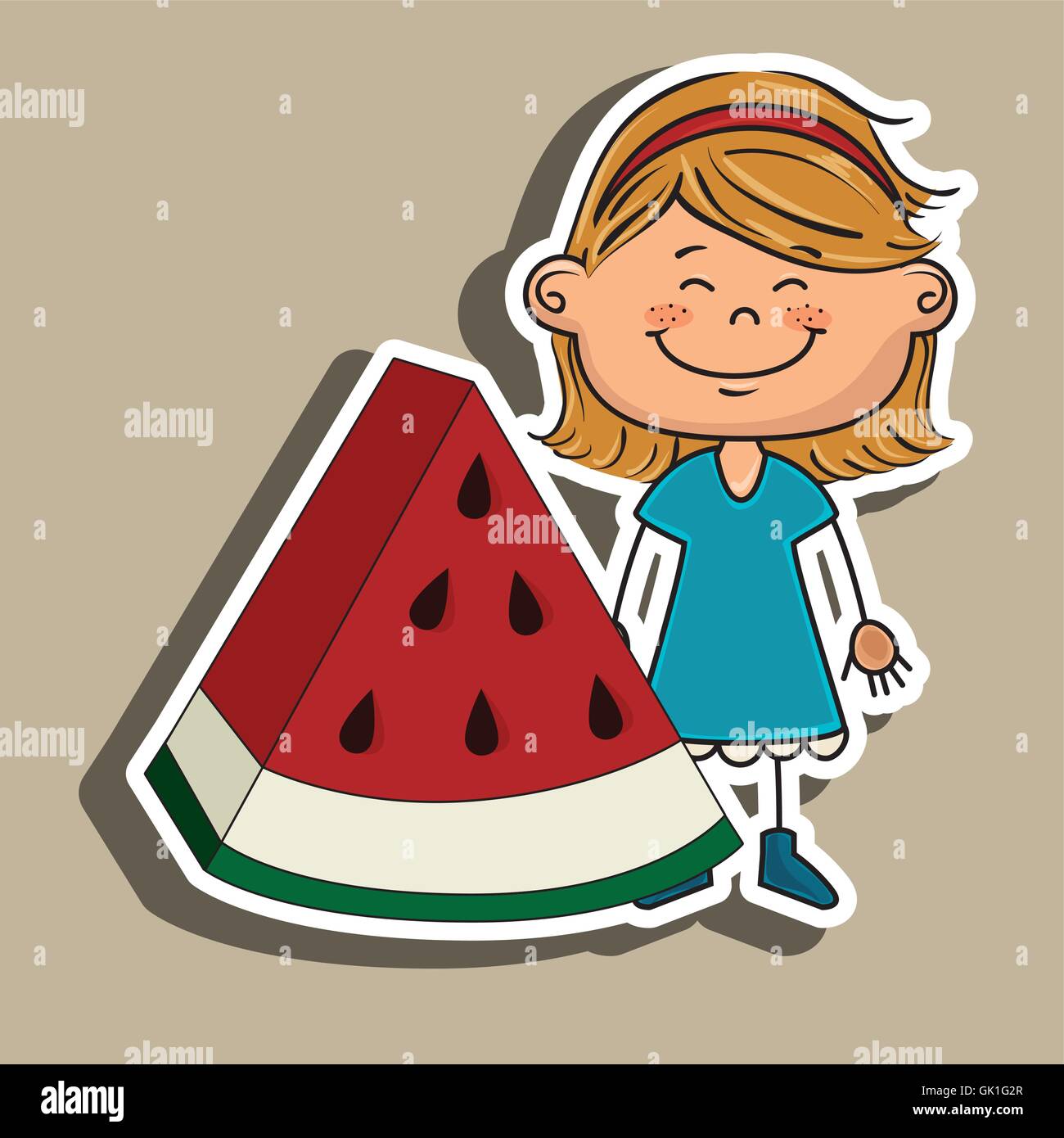 kid girl watermelon fruit icon Stock Vector Image & Art - Alamy