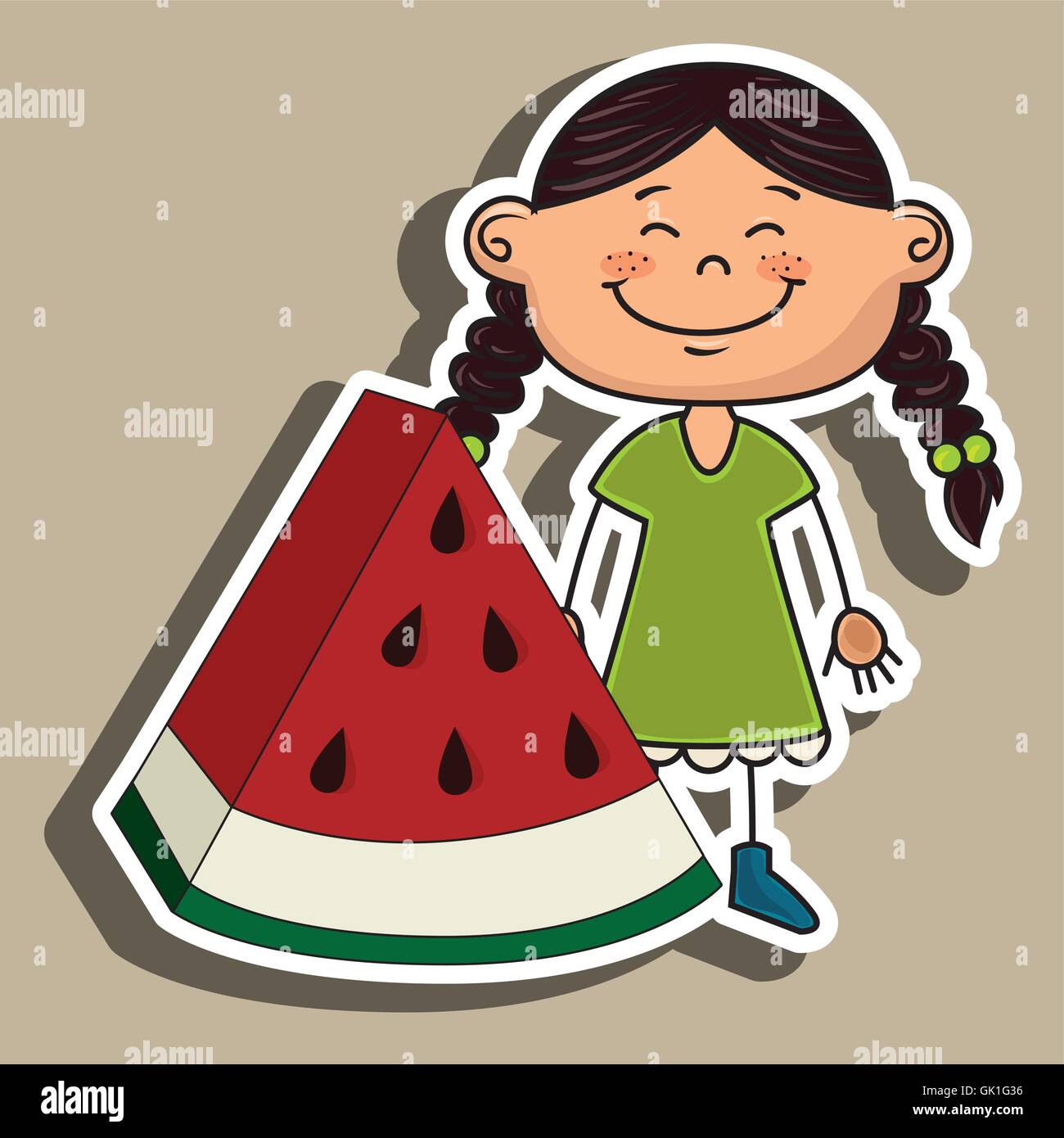 kid girl watermelon fruit icon Stock Vector Image & Art - Alamy