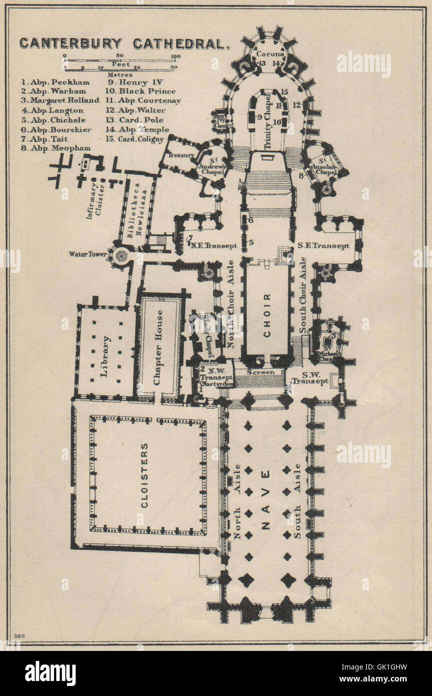 Canterbury cathedral floor plan. Kent, 1939 vintage map Stock Photo - Alamy