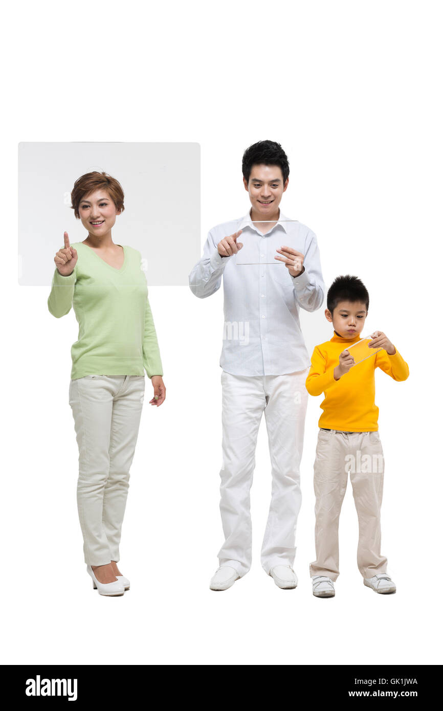Studio shot of a family of three high-tech life Stock Photo - Alamy