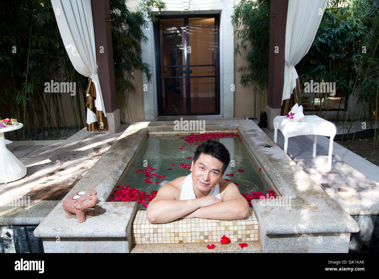 Middle-aged men hot springs Stock Photo - Alamy