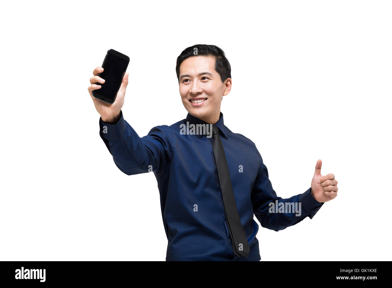 Studio shot business men show a mobile phone Stock Photo - Alamy